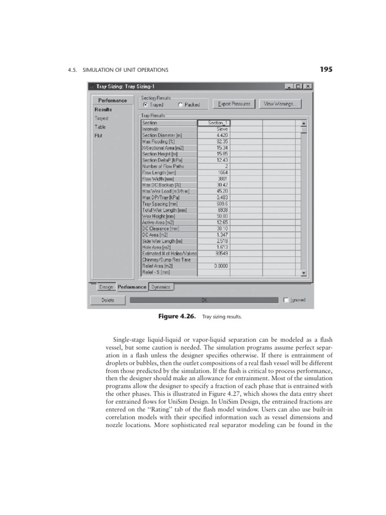 Tray Sizing Results For Distillation Simulation | PDF