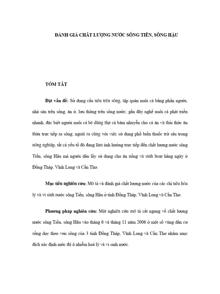 (123doc) - Danh-Gia-Chat-Luong-Nuoc-Song-Tien-Song-Hau | PDF