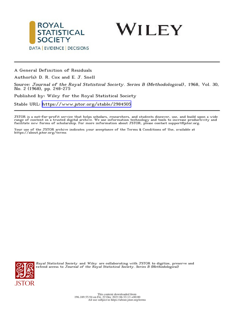 A General Definition of Residuals | PDF | Errors And Residuals | Estimator