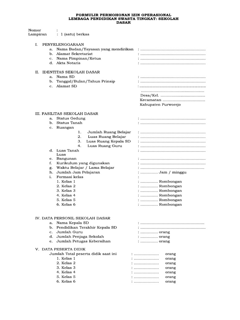 Blangko - Izin - Ops - SD - Swasta Hal 1 | PDF