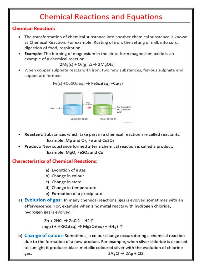 Chemical Reactions and Equations | PDF | Teaching Methods & Materials