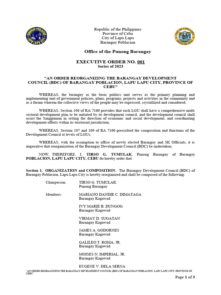 Eo Reorganizing BDC | PDF | Government | Justice