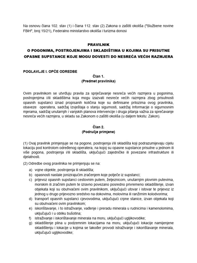 Pravilnik o Pogonima Postrojenjima I Skladištima U Kojima Su Prisutne ...