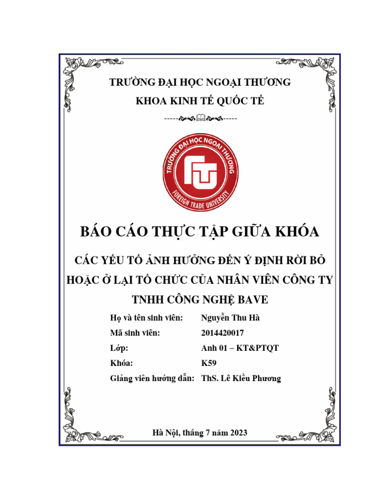 Báo cáo Thực tập Giữa khóa FTU | PDF