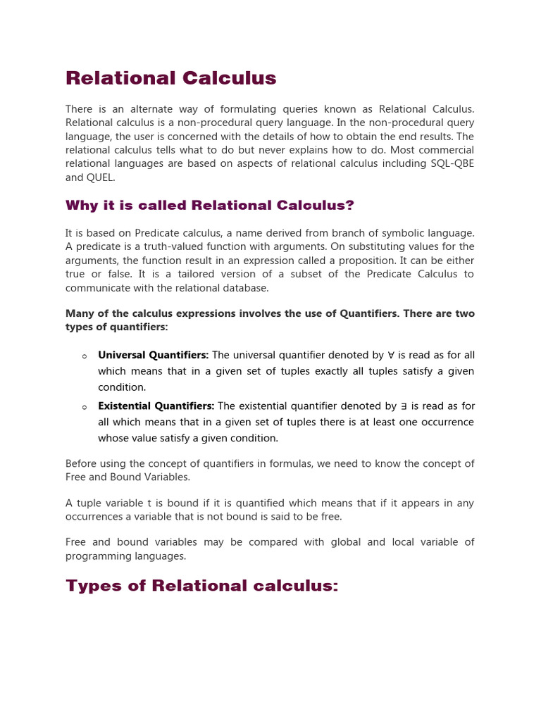 Domain Relational Calculus | PDF | Relational Model | First Order Logic Domain Relational Calculus | PDF | Relational Model | First Order Logic