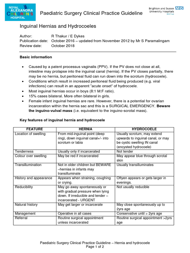 Paediatric Surgery Clinical Practice Guideline Umbilical Hernia – VFROV