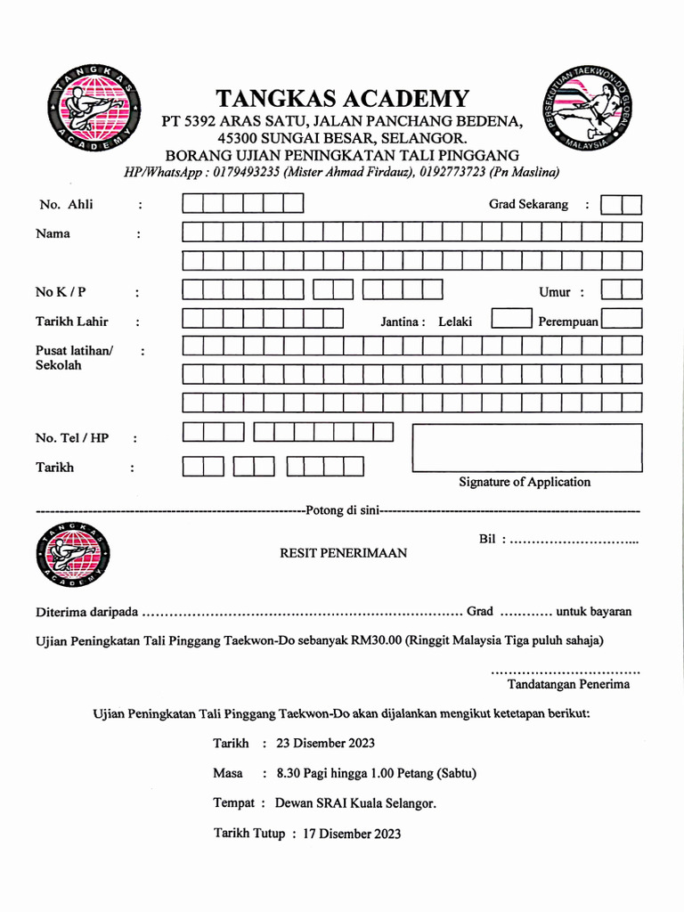 Grading Taekwondo 231223 SRAI Malaysia | PDF