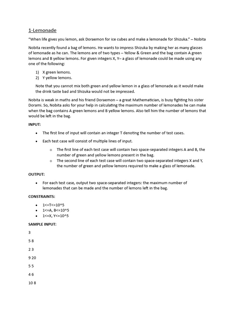 Questions Set-1 | PDF | Lemonade | Mathematics