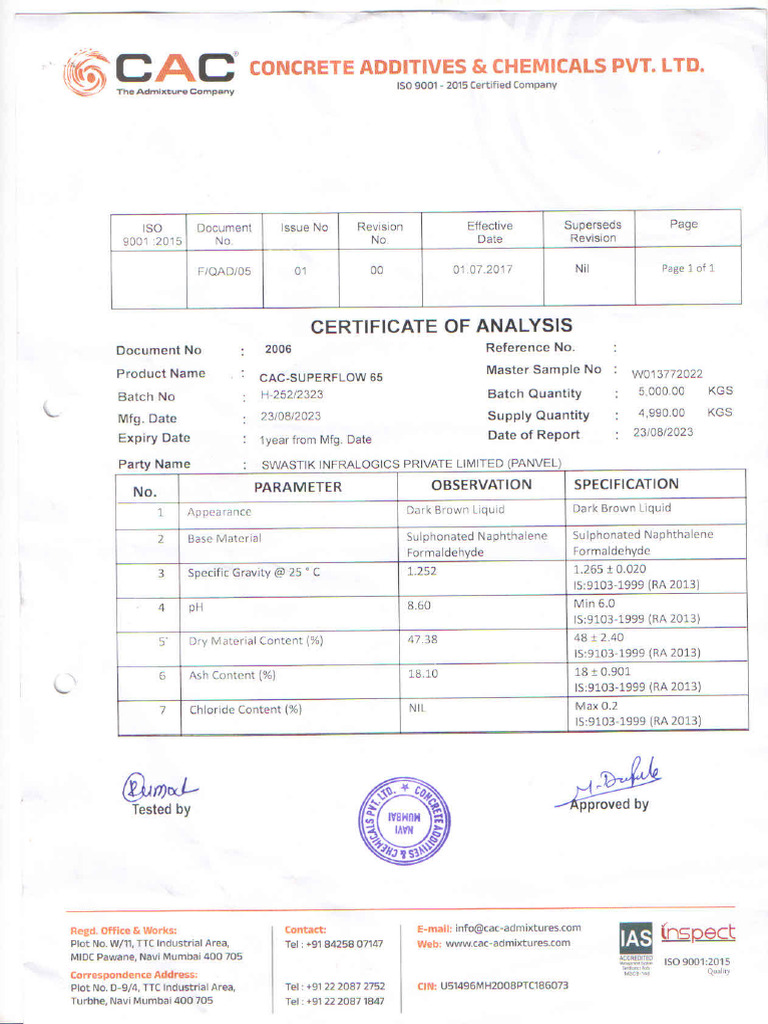 Cac Admixture MTC | PDF