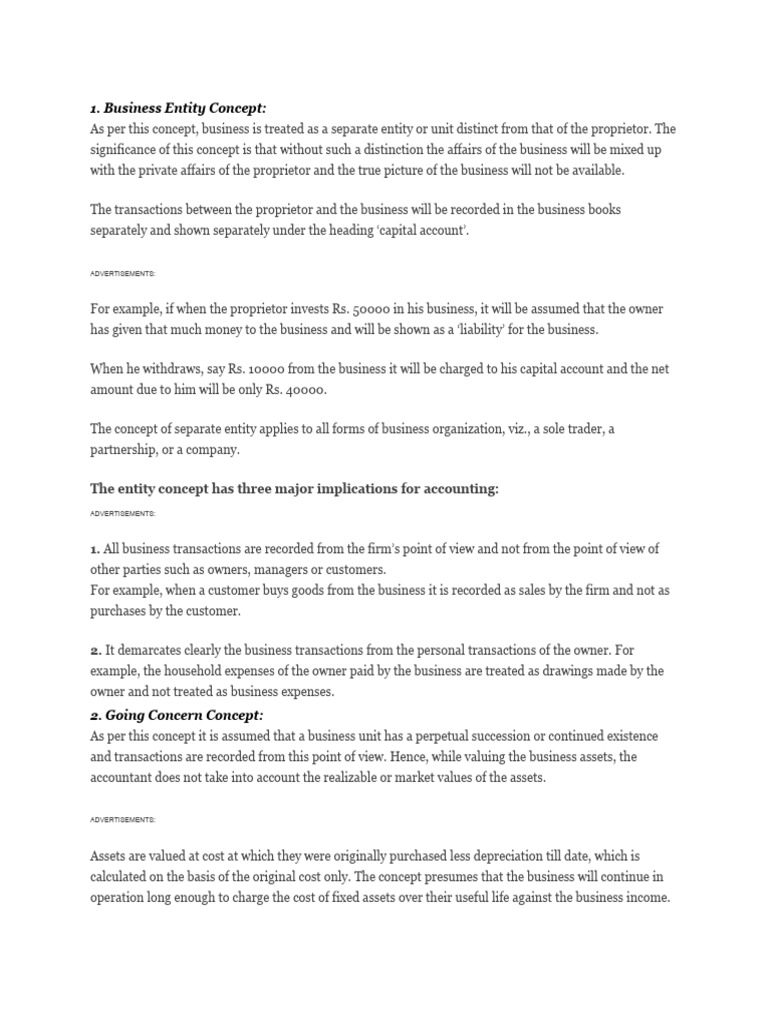 Business Entity Concept | PDF | Debits And Credits | Cost