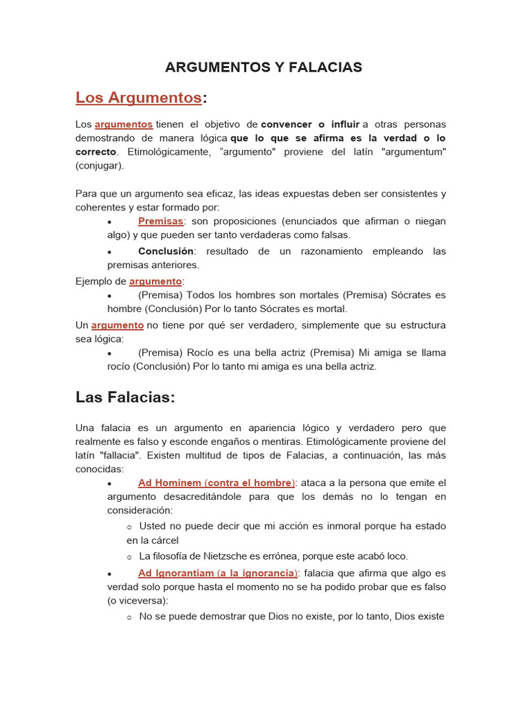 Argumentos y Falacias Comunes | PDF | Falacia | Argumento