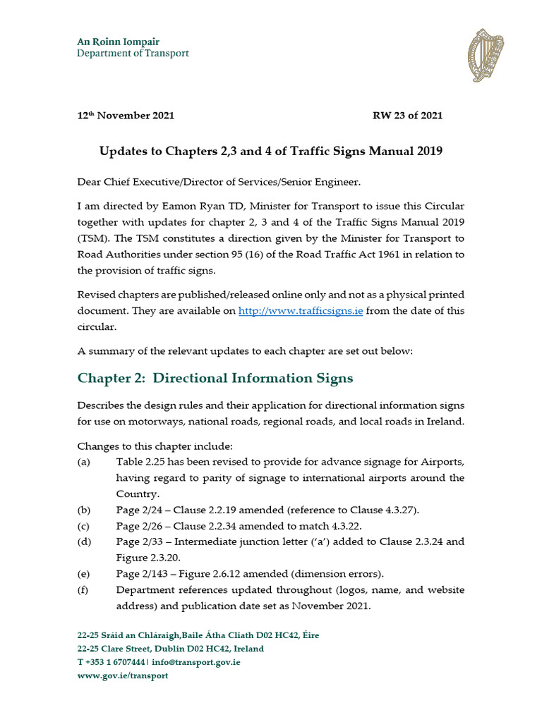 RW 23 of 2021 Update of Chapters 2-3-4 of Traffic Sign Manual | PDF ...