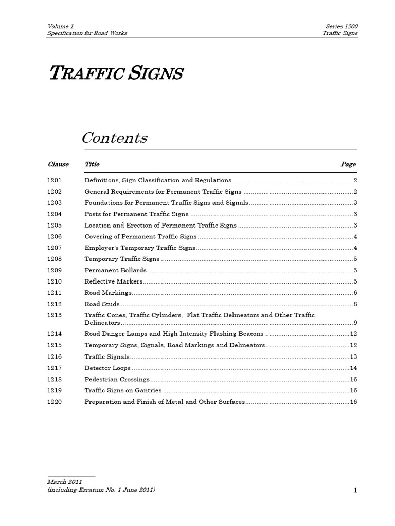 Volume 1 Series 1200-Specification For Road Works - Traffic Signs | PDF | Road | Traffic