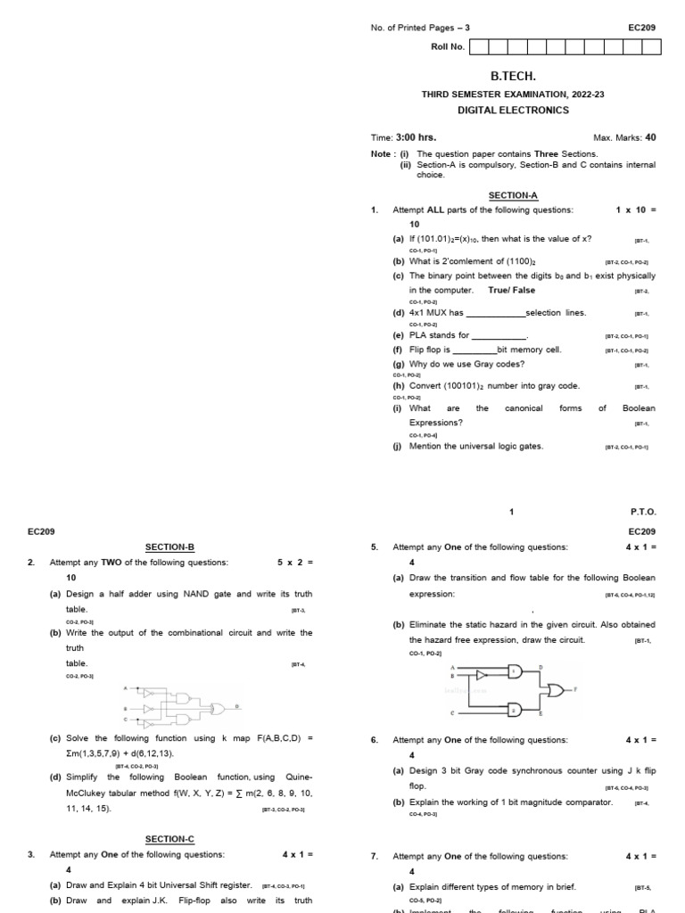 Ec209 Final | PDF | Electrical Engineering | Digital Electronics