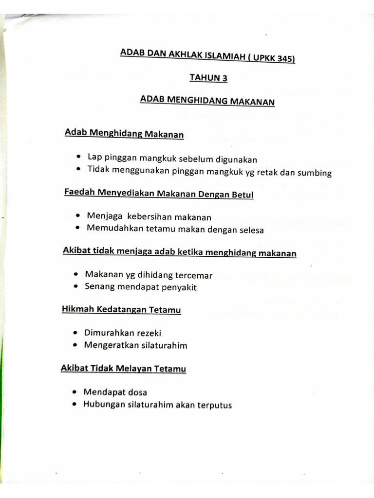 Nota Subjek Adab THN 345 Upkk | PDF