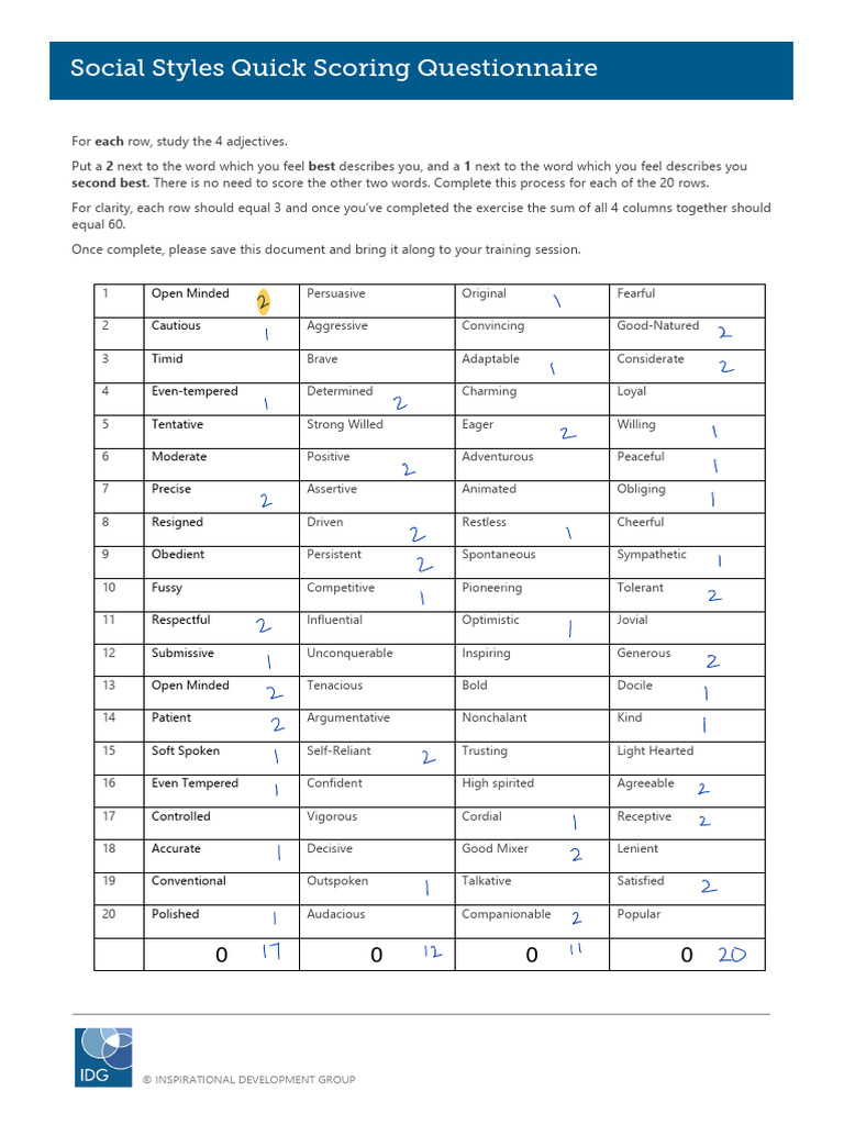 Social Styles Questionnaire | PDF
