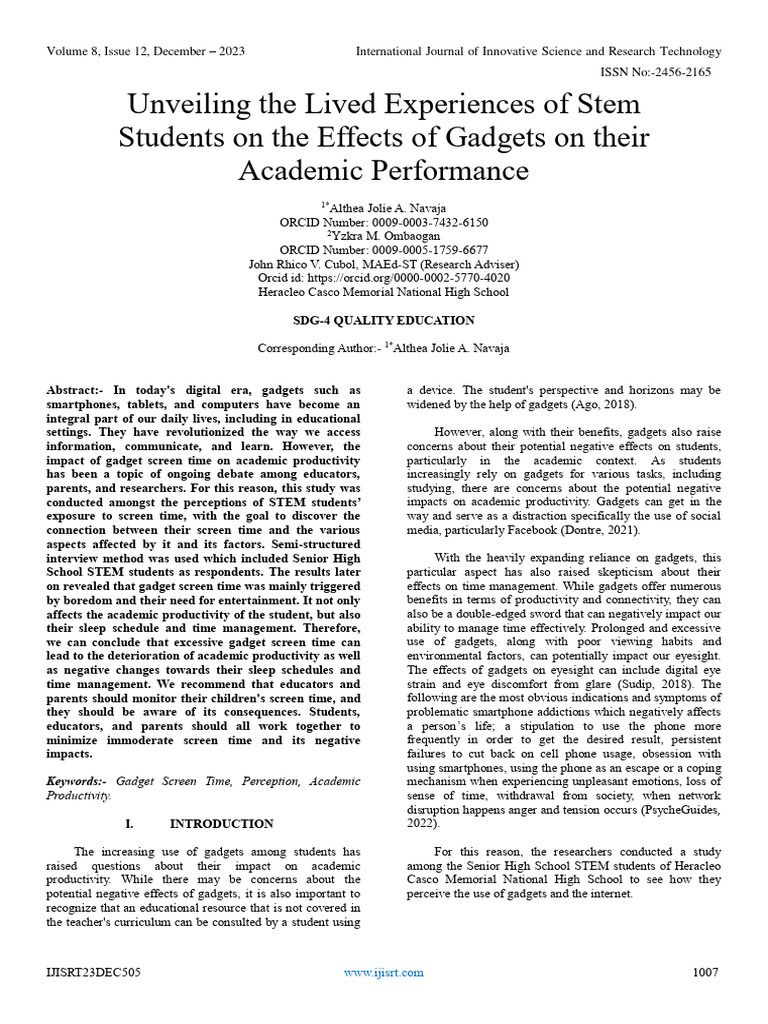 Unveiling The Lived Experiences of Stem Students On The Effects of ...