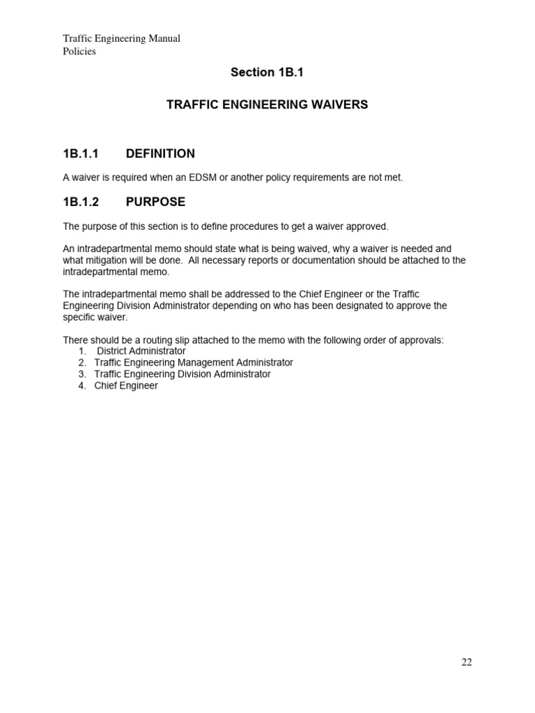 Traffic Engineering Waiver Procedures | PDF