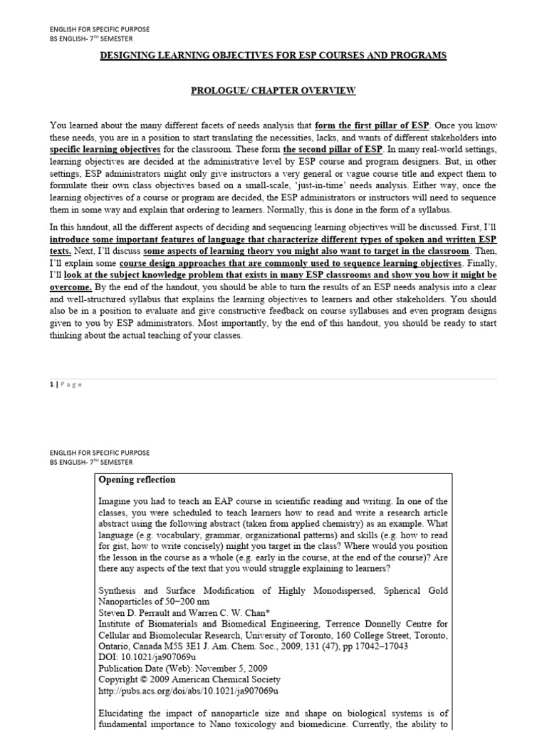 DESIGNING LEARNING OBJECTIVES FOR ESP COURSES AND PROGRAMS 29112023 ...