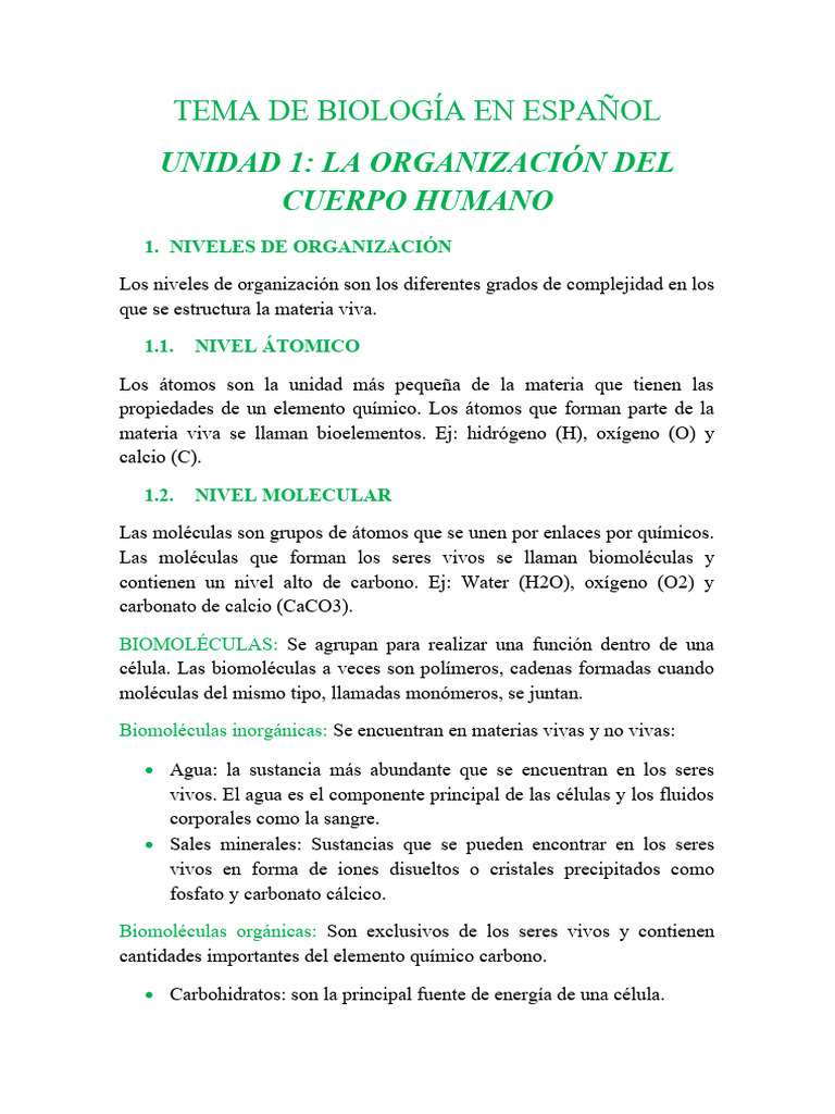TEMA DE BIOLOGÍA EN ESPAÑOL | PDF | Biología Celular) | Biomoléculas