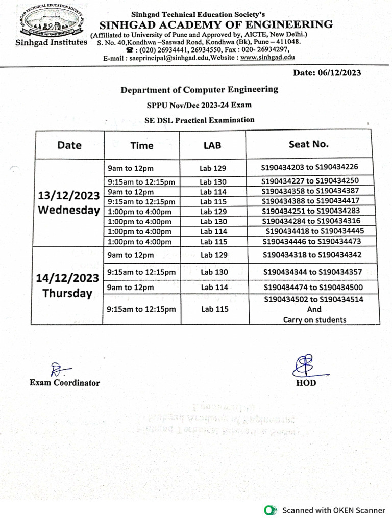 Sppu DSL PR Seating | PDF