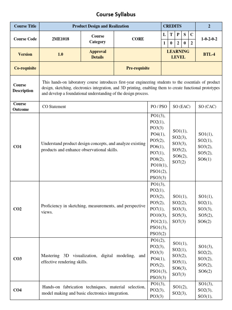 Product Design and Realization Course Outline | Download Free PDF | 3 D ...