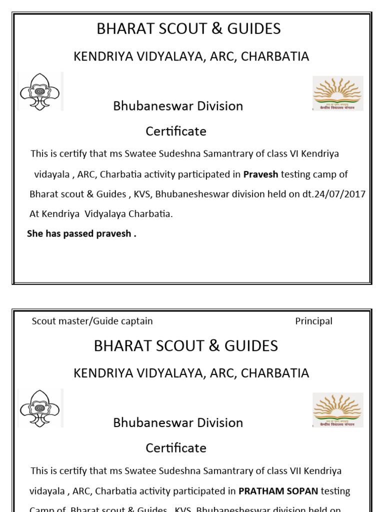 BHARAT SCOUT Certificate | PDF
