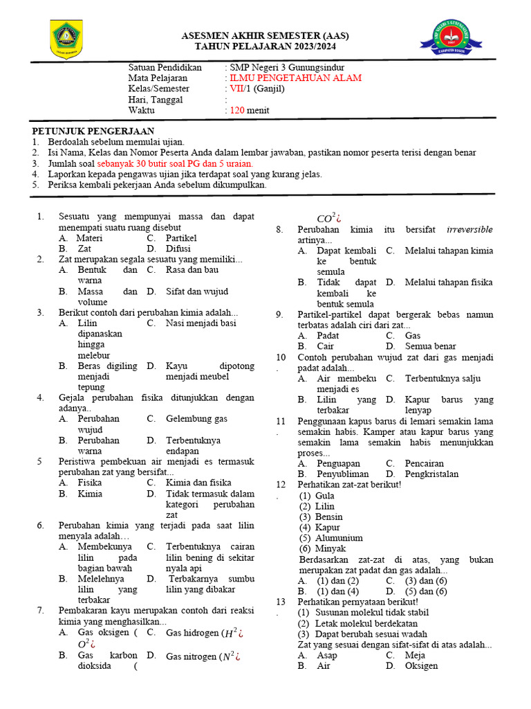 Soal IPA Kelas VII Versi 2 | PDF