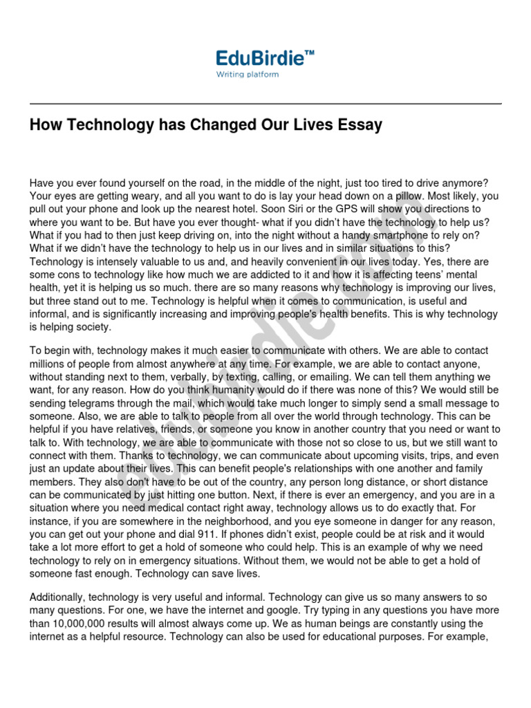 How Technology Has Changed Our Lives Essay | PDF | Cancer