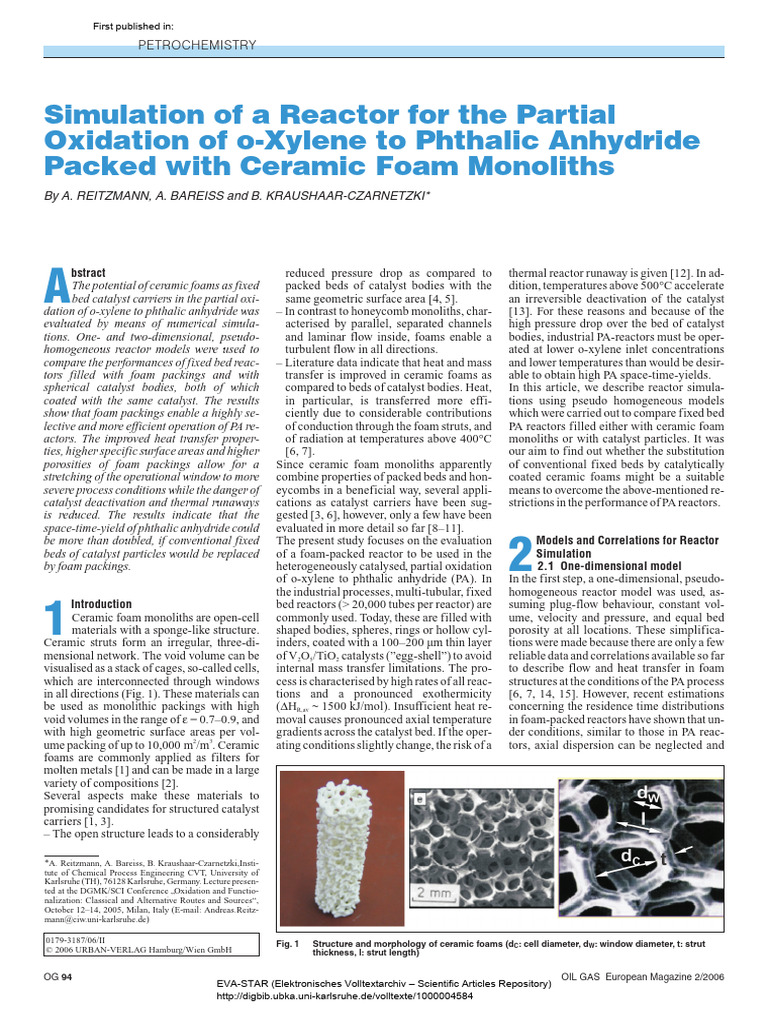 Ceramic Foam Monoliths Has Industrial Reactordata Modeling Pdf