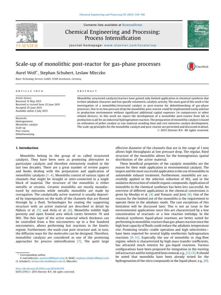 Scale-Up of Monolithic Reactors-Wolf (Bayer) Has PA Reactor Basis | PDF ...