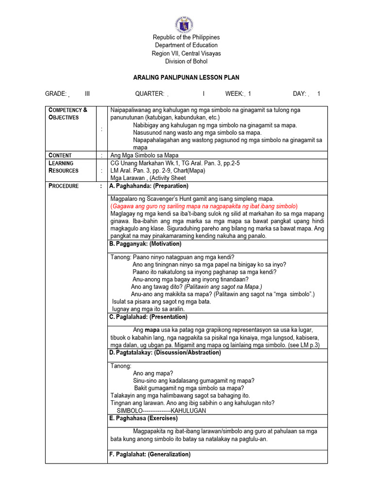 Bohol AP3 Q1 PLP1 Day1-5 v.01 | PDF