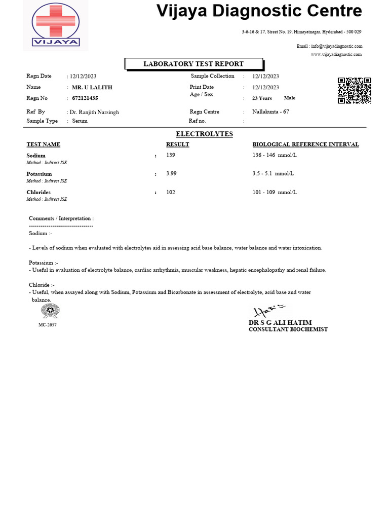 Vijaya Diagnostic Centre Lab Test Report | PDF