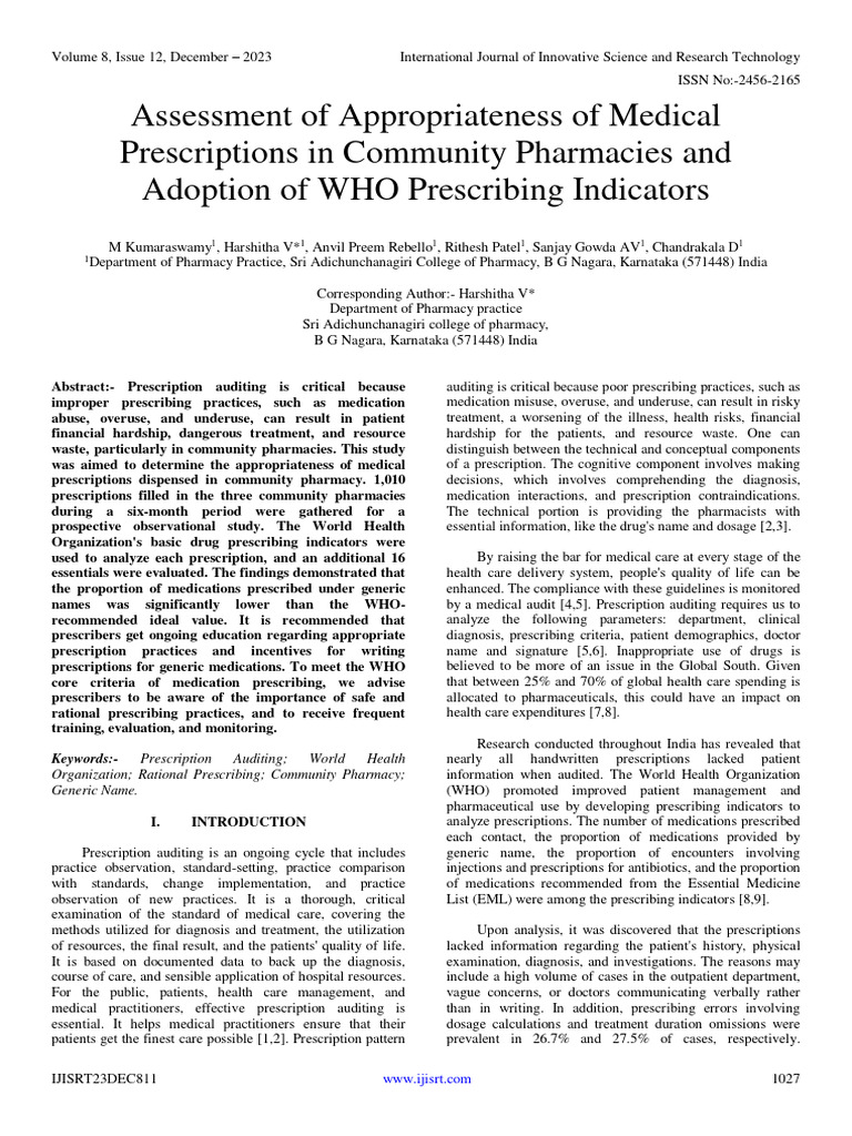 Assessment of Appropriateness of Medical Prescriptions in Community ... Assessment of Appropriateness of Medical Prescriptions in Community ...