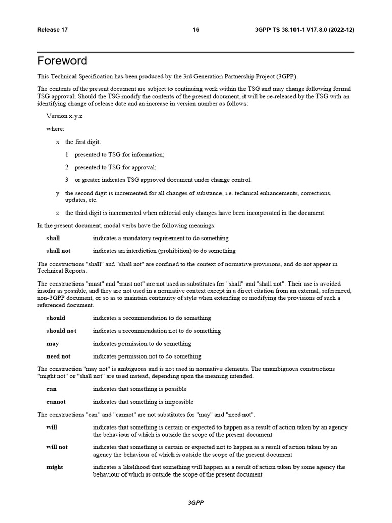 Foreword: 16 3GPP TS 38.101-1 V17.8.0 (2022-12) Release 17 | PDF | Computers | Technology ...