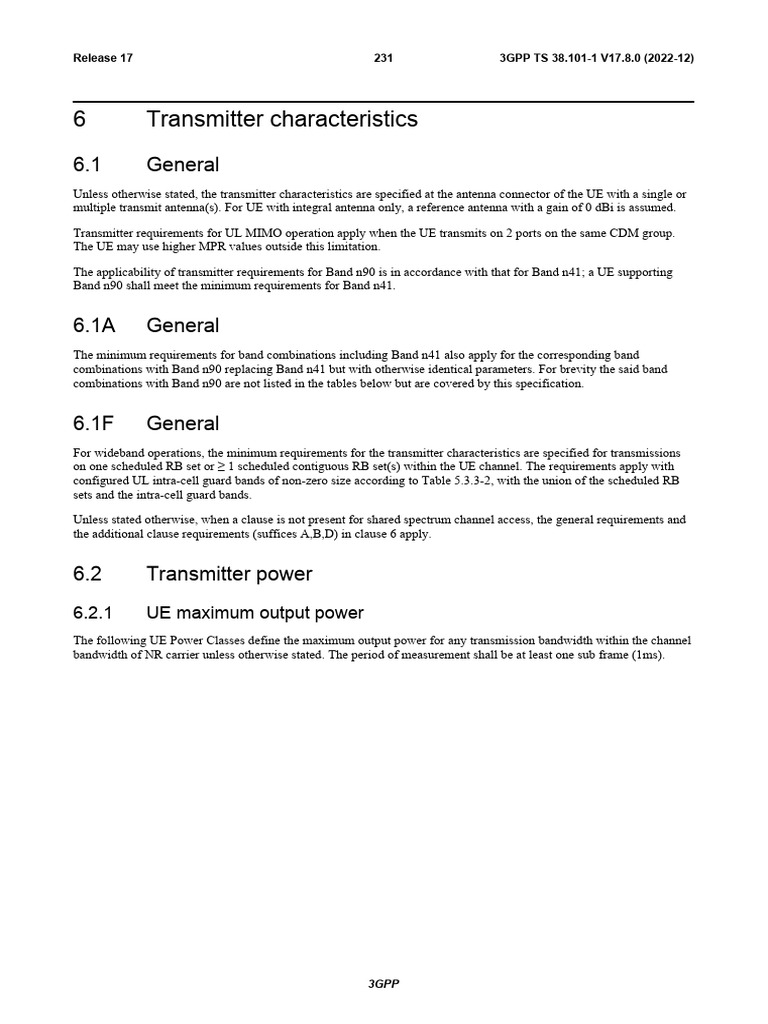 6 Transmitter Characteristics: 6.1 General | PDF | Bandwidth (Signal Processing) | Orthogonal ...