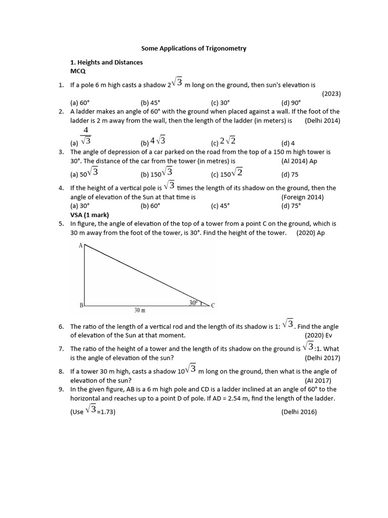 9th Chapter Some Applications of Trigonometry | PDF | Angle | Metrology