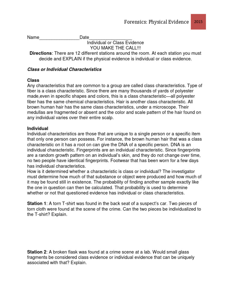 Individual or Class Evidence Stations | PDF