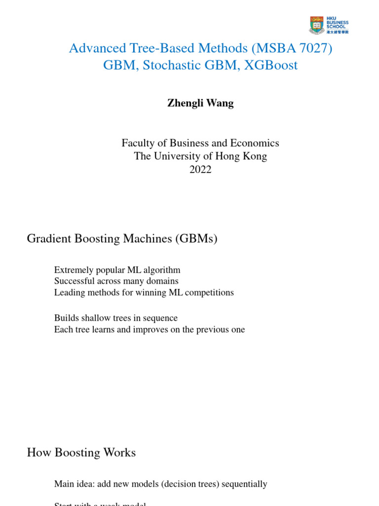 Advanced Tree-Based Methods (Msba 7027) GBM, Stochastic GBM, Xgboost | PDF