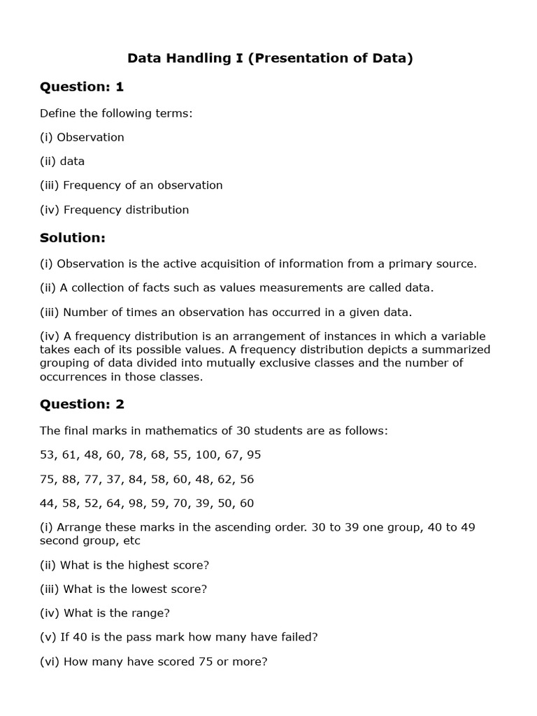 Data Handling Concepts and Exercises | PDF | Probability Distribution ...