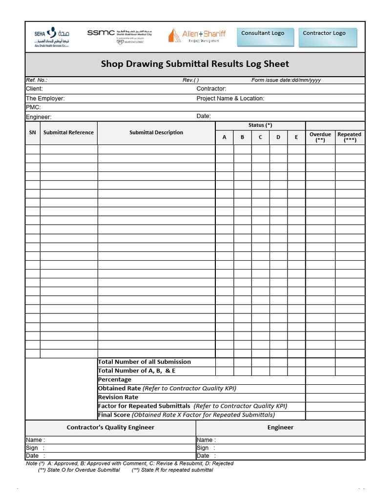 12 Shop Drawing Submittal Results Log | PDF