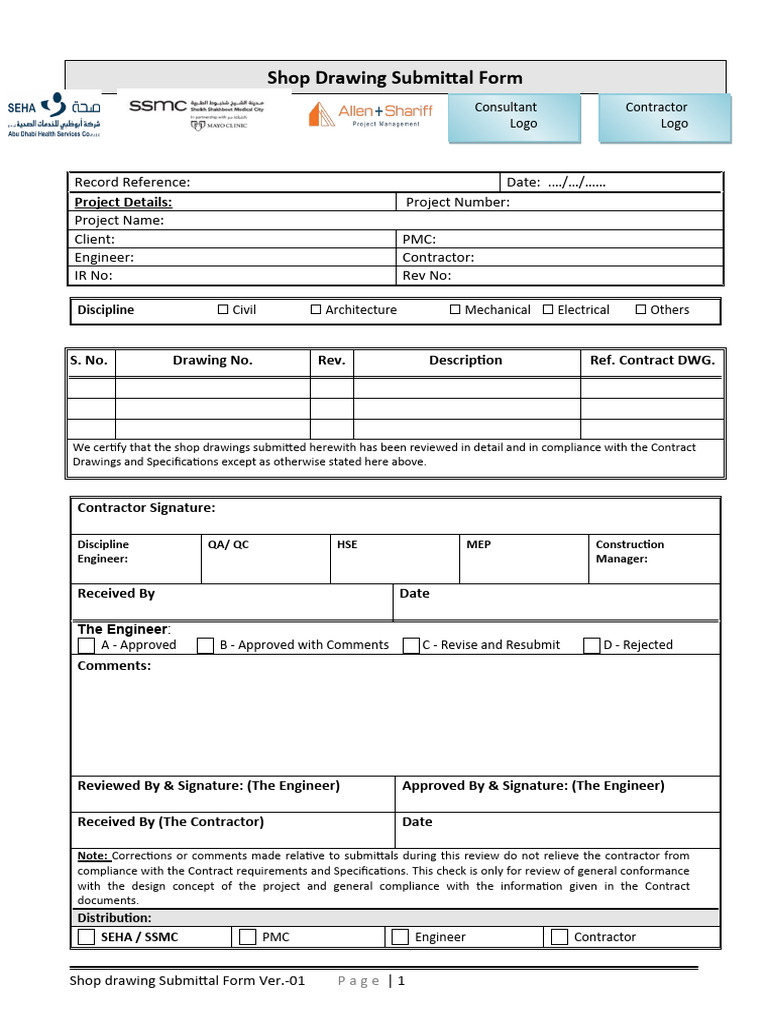 Shop Drawing Submittal Form Template | PDF