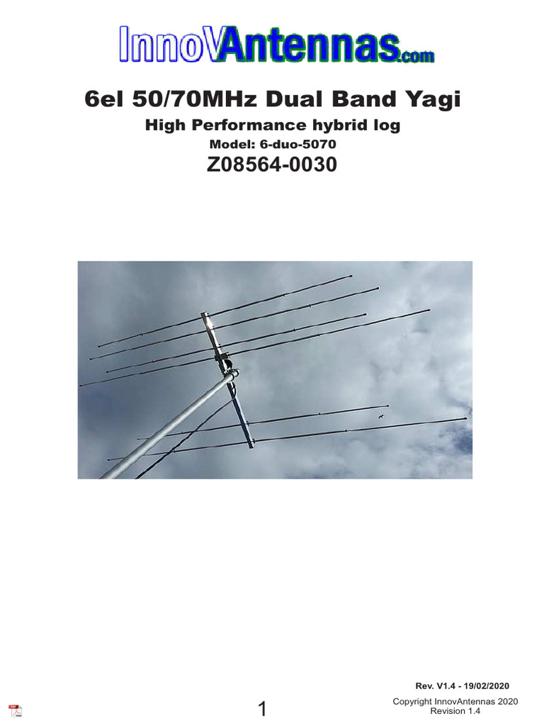 InnoVantennas 6-Duo-5070 6el 50-70MHz Dual Band Yagi | PDF | Antenna ...