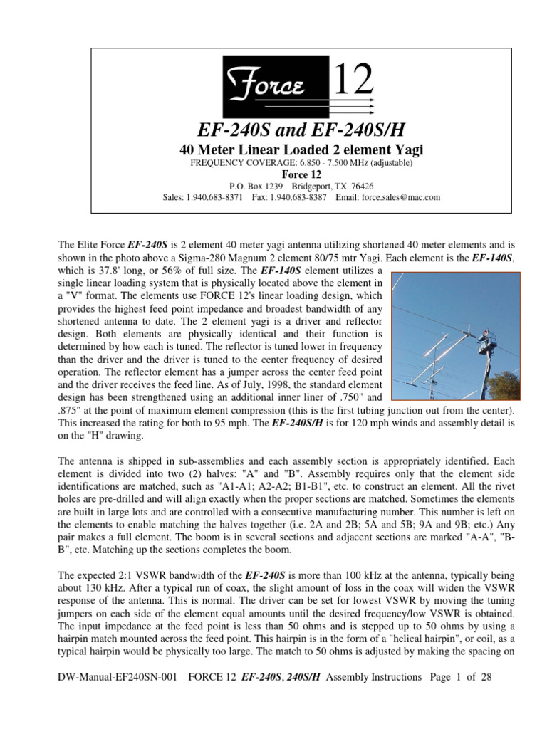 Force 12 40meter Linear Loaded 2 Element Yagi EF-240-SN-manual-2 | PDF