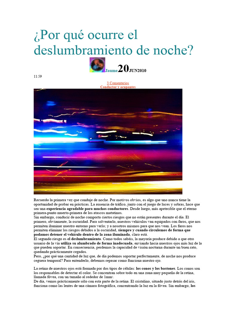 Por Qué Ocurre El Deslumbramiento de Noche | PDF | Percepción visual | Ojo