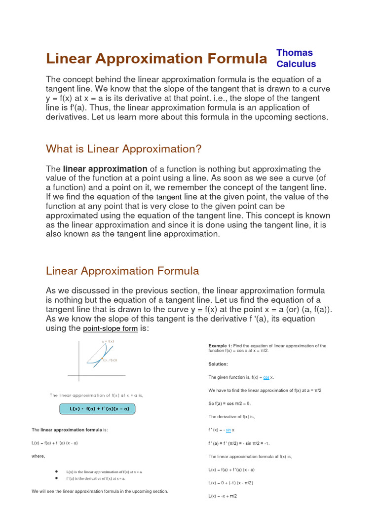 Linear Approximation Formula | PDF | Tangent | Slope Linear Approximation Formula | PDF | Tangent | Slope