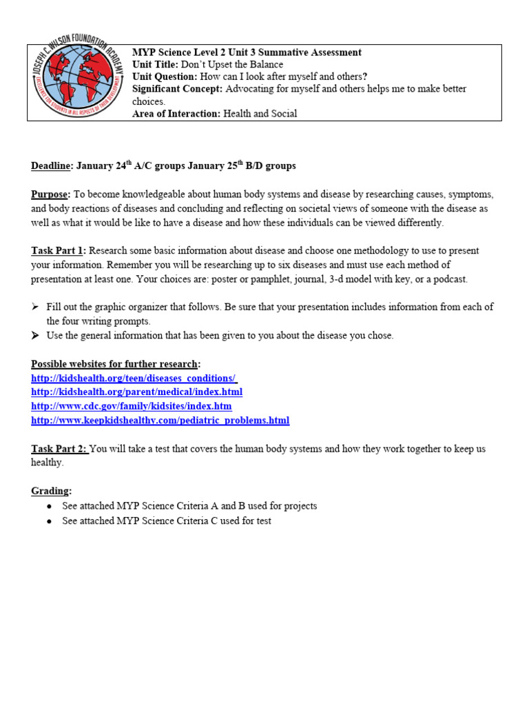 MYP Science Unit 3 Assessment Guide | PDF | System | Idea