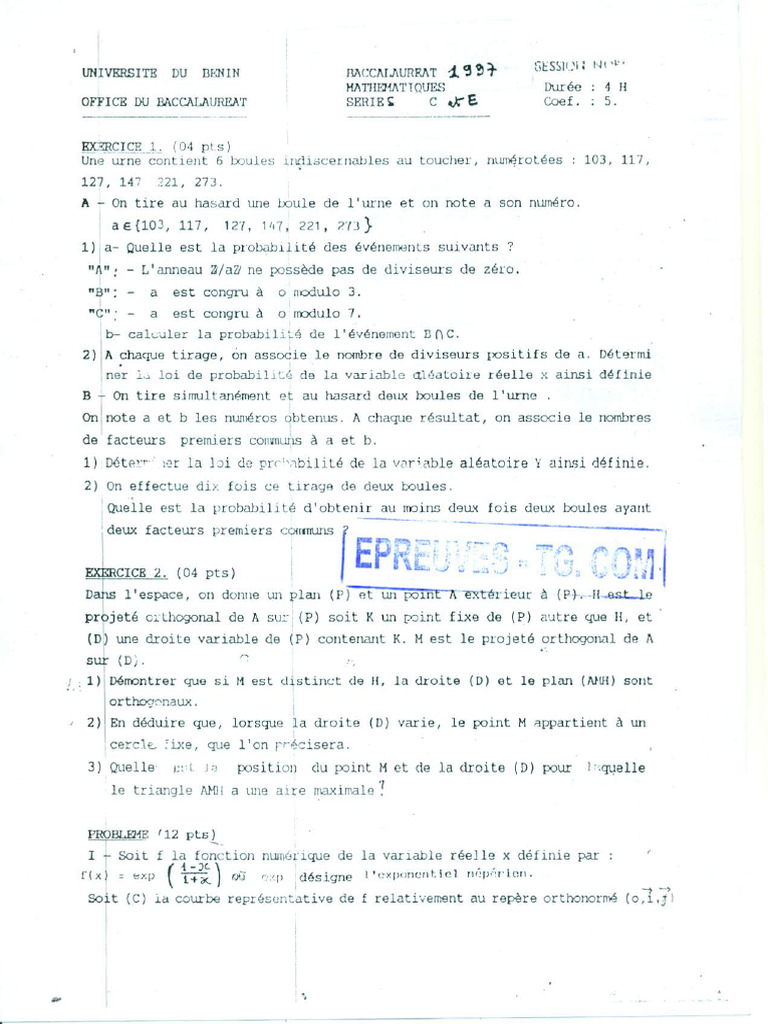 Bac C e Math 1997 | PDF