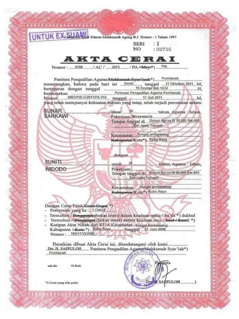 Akta Cerai Sunar Joss | PDF
