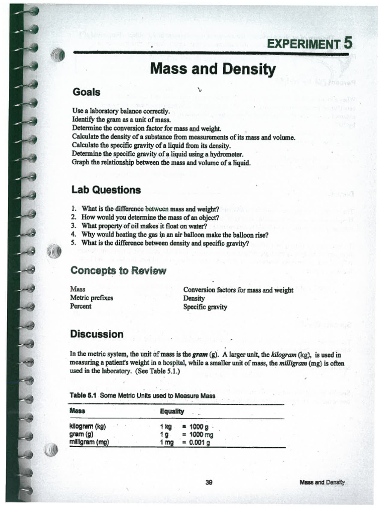 Lab Mass and Density Reading | PDF